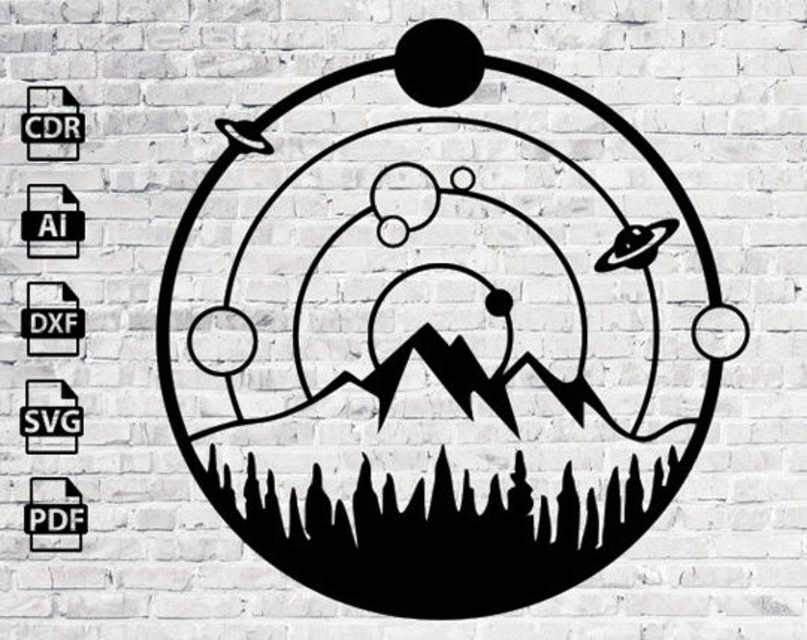 Planet Solar System Space Laser Cut Svg Dxf Pdf Files Wall Sticker ...