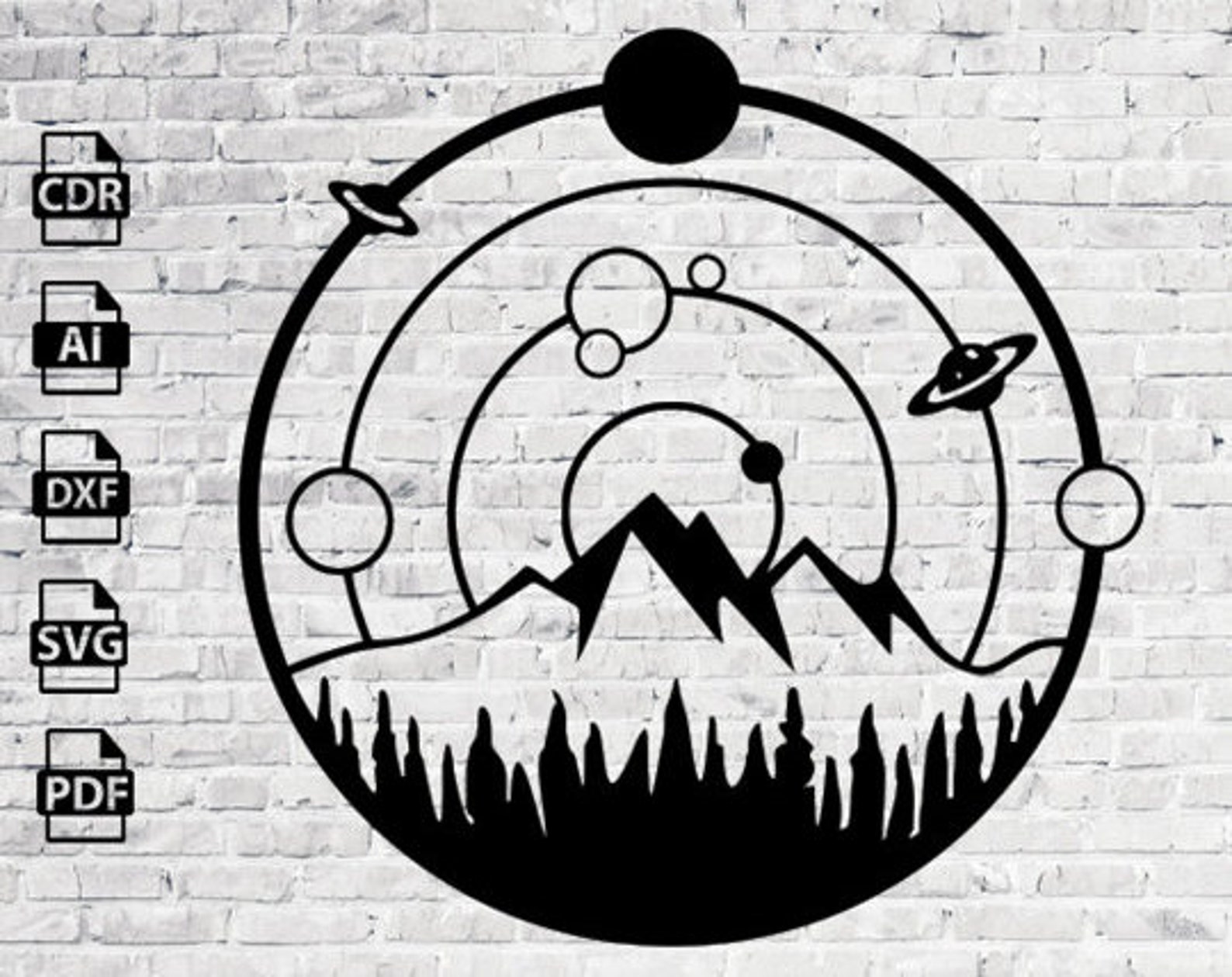 Planet Solar System Space Laser Cut Svg Dxf Pdf Files Wall Sticker ...