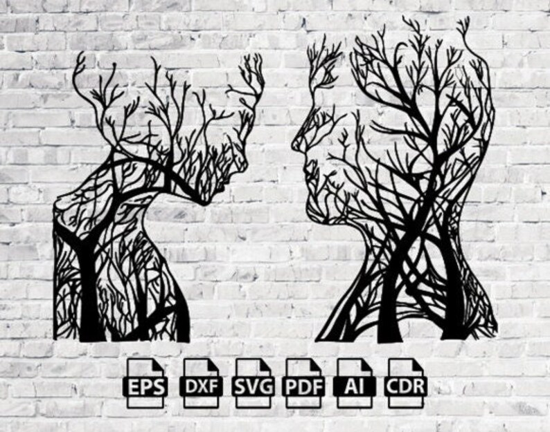 Tree Couple Face Branch Laser Cut Svg Dxf Files Wall Sticker - Etsy