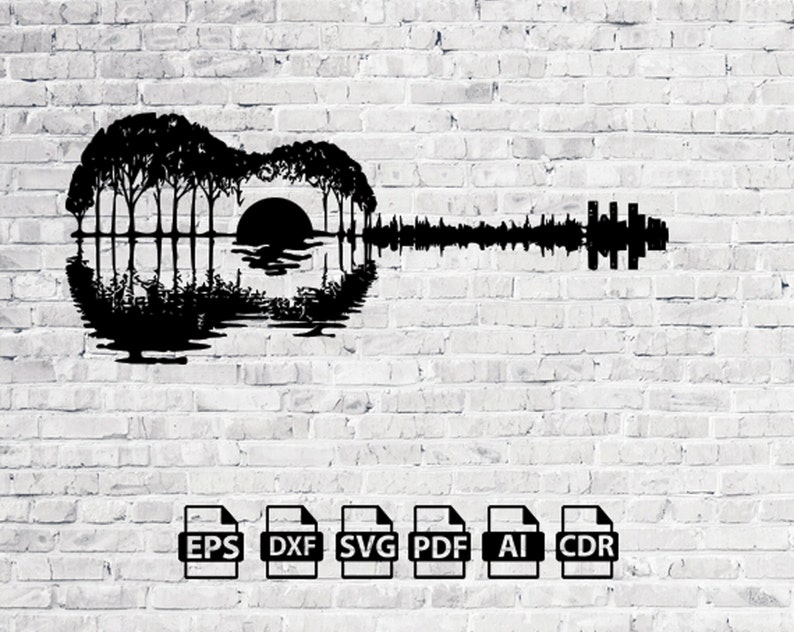 Guitar, Tree, Sun Laser Cut Svg Dxf Files Wall Sticker Engraving Decal ...