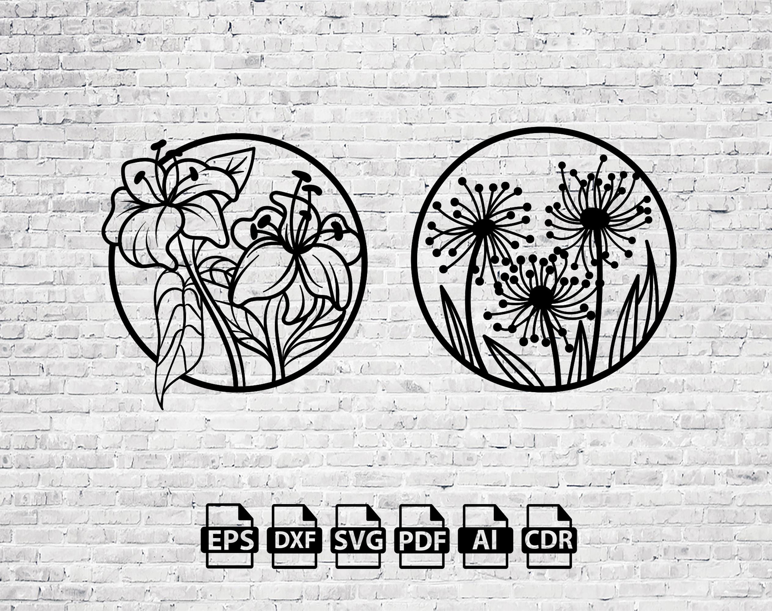 Flowers Floral Laser Cut Svg Dxf Files Wall Sticker Engraving Decal ...