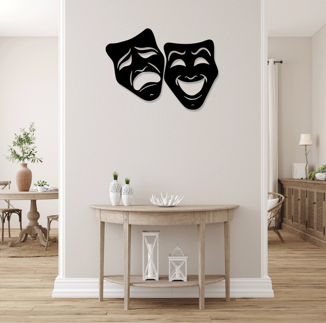 Theatre Icon Face Sad Happy Masks Laser Cut Svg Dxf Files Wall Sticker ...