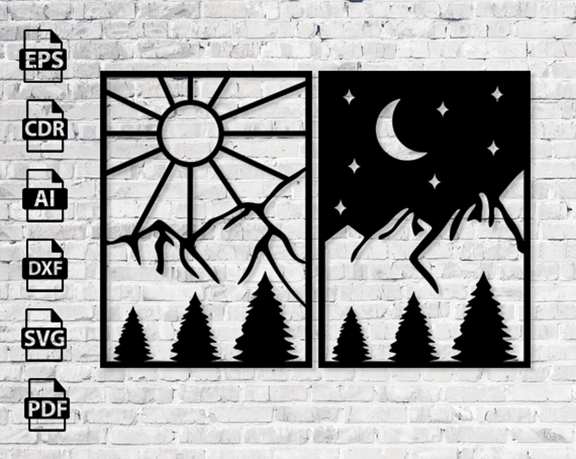 Day, Night Laser Cut Svg Dxf Files Wall Sticker Engraving Decal ...