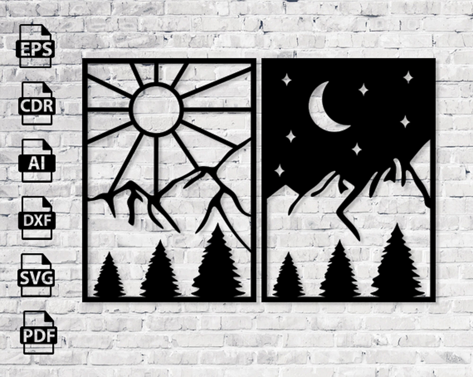 Day Night Laser Cut Svg Dxf Files Wall Sticker Engraving - Etsy