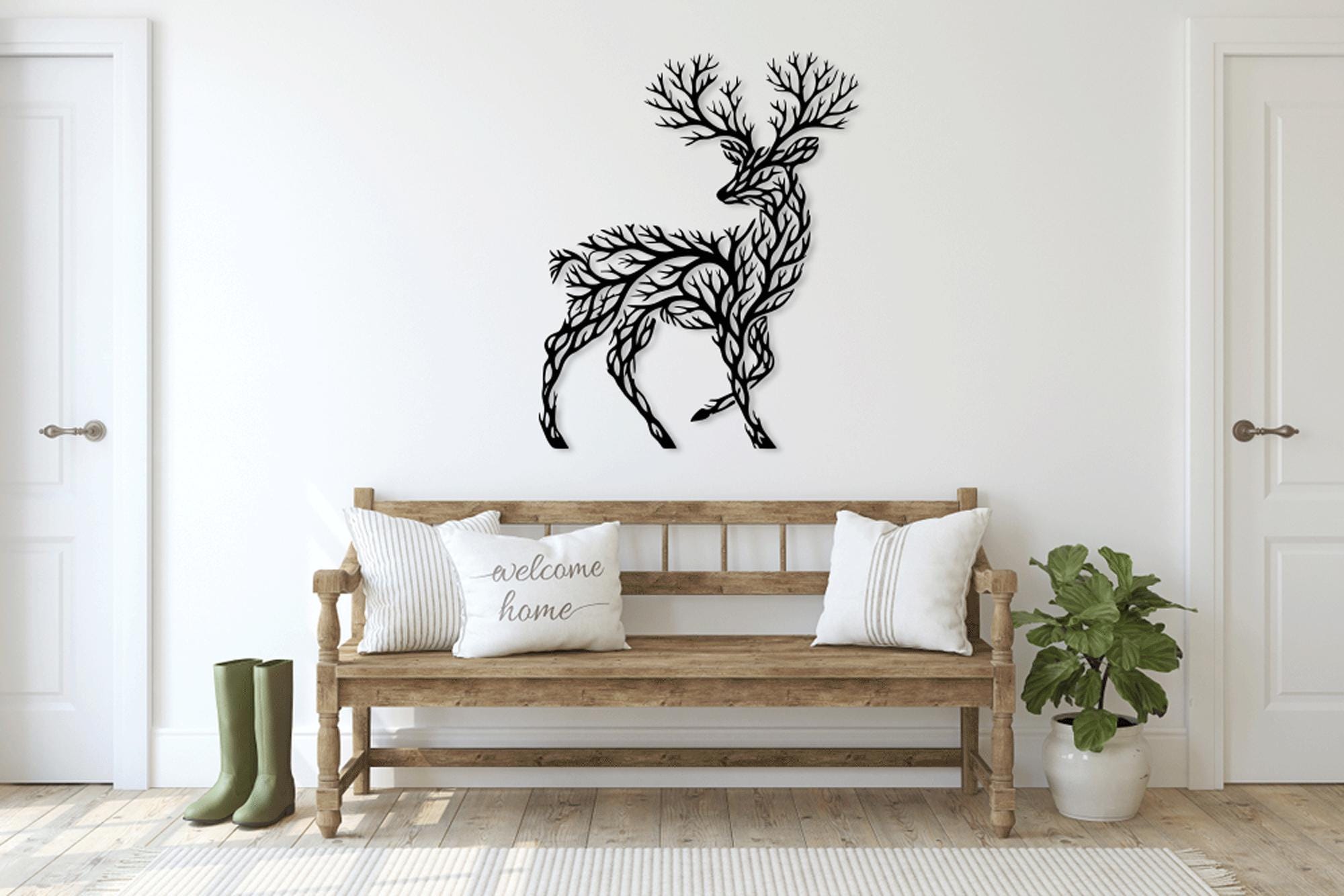 Tree Branch Deer Laser Cut Svg Dxf Files Wall Sticker Engraving Decal ...