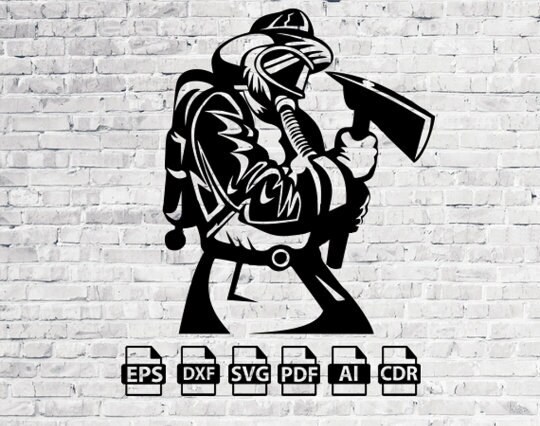 Fireman Firefighter Laser Cut Svg Dxf Files Wall Sticker Engraving ...