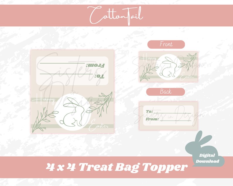 Easter Treat Bag Topper Printable, 4"& 4" Party Favor Tag, Easter Gift ...