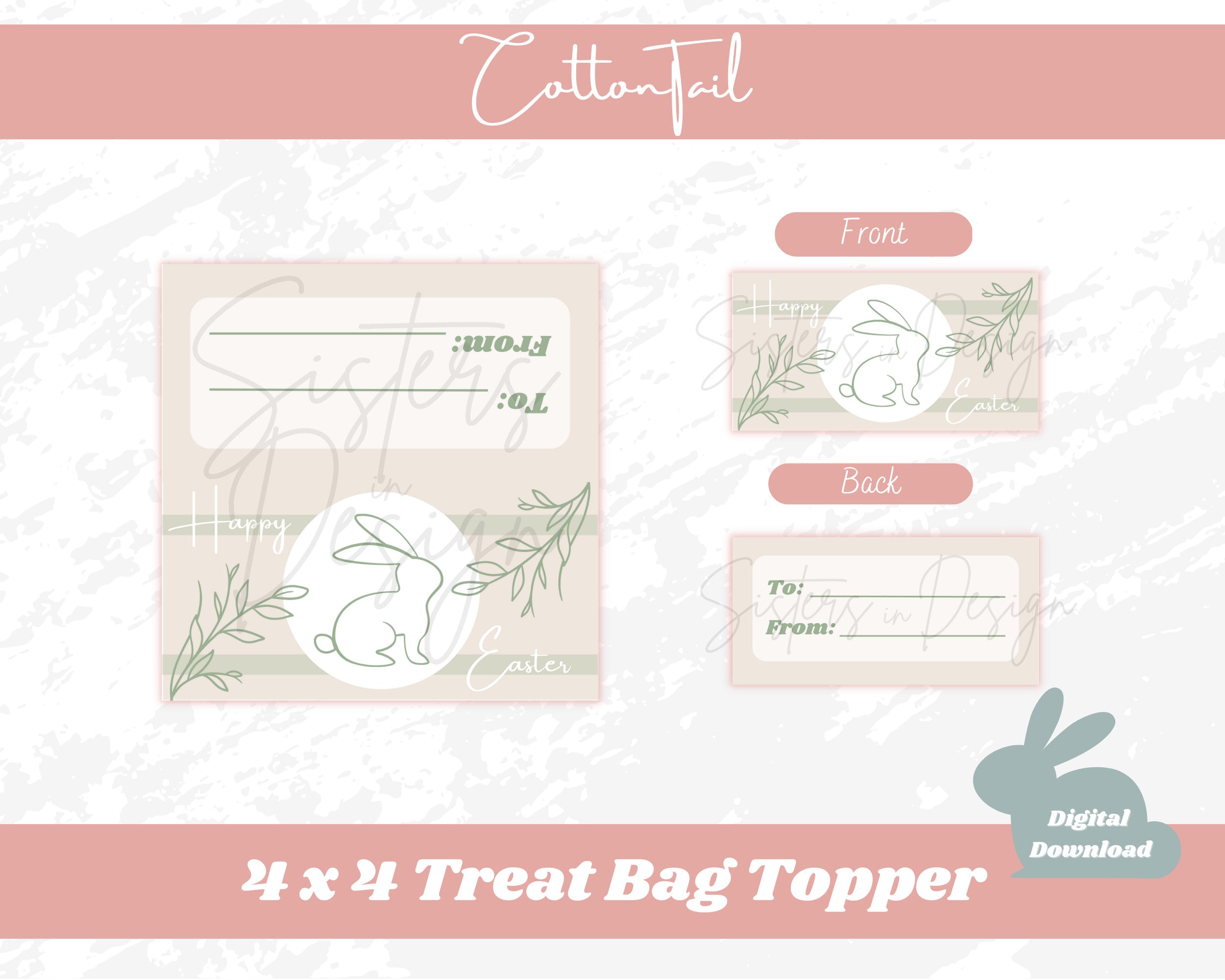 Easter Treat Bag Topper Printable, 4"& 4" Party Favor Tag, Easter Gift ...