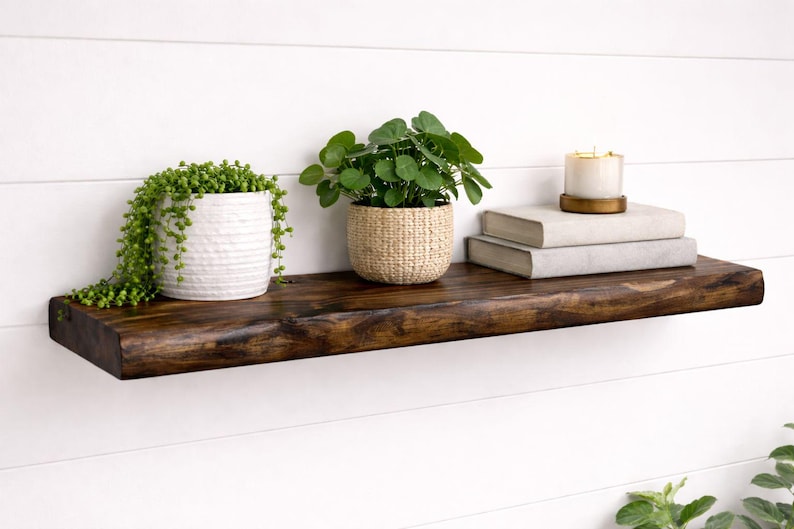 Live Edge Floating Shelf | Rustic Solid Wood, Natural Farmhouse Decor ...