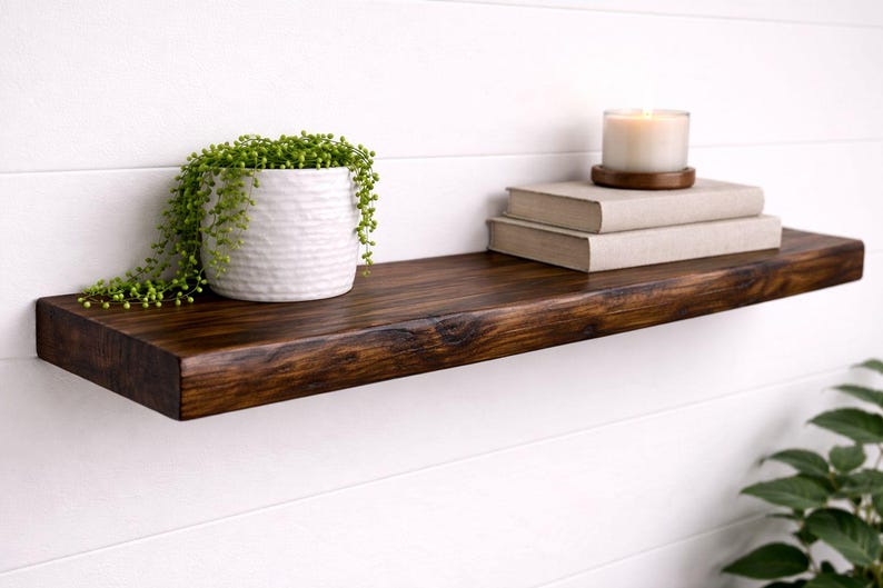 Live Edge Floating Shelf | Rustic Solid Wood, Natural Farmhouse Decor ...