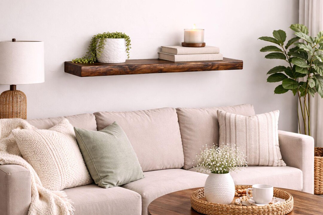 Live Edge Floating Shelf | Rustic Solid Wood, Natural Farmhouse Decor ...