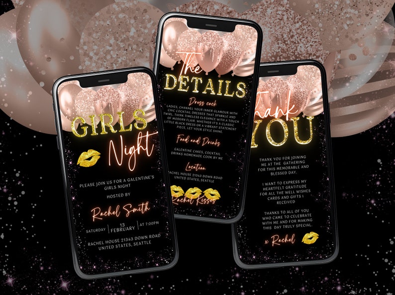 Editable Girls Night Dinner Party Animation Invite With Music, Animated ...