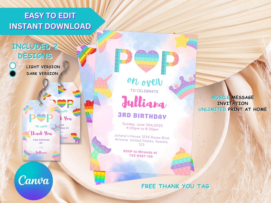 Pop It Invitation Pop It Birthday Invitation Printable Pop - Etsy UK