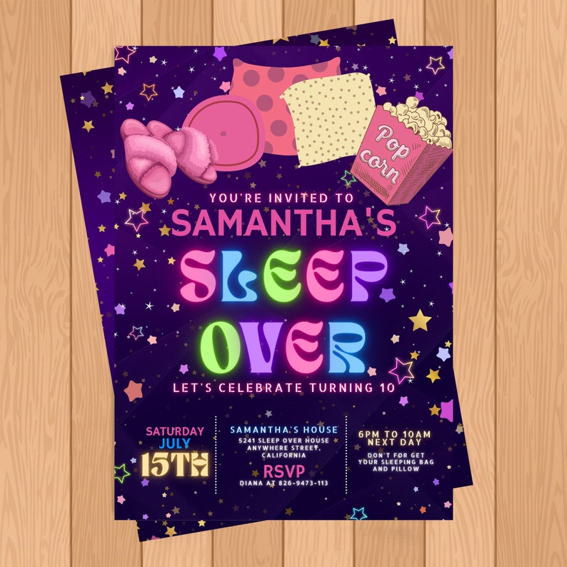 Editable Sleepover Invitation Slumber Party Invitation Sleepover