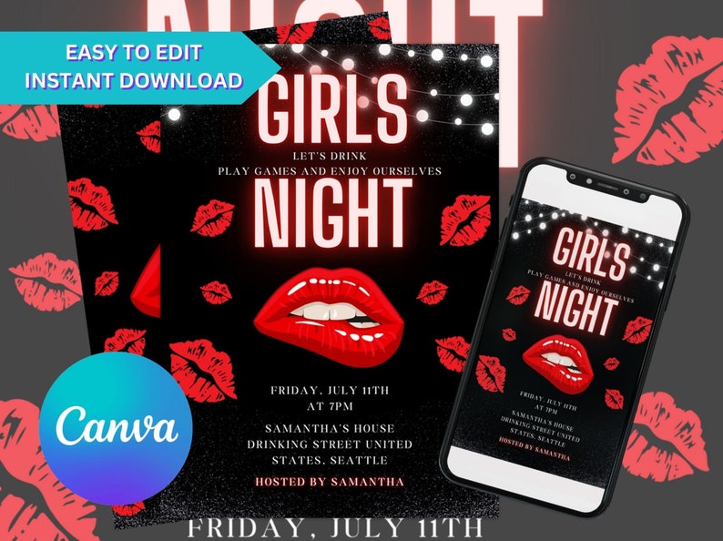 Girls Night Invitation Printable Digital Ladies Pamper Party - Etsy