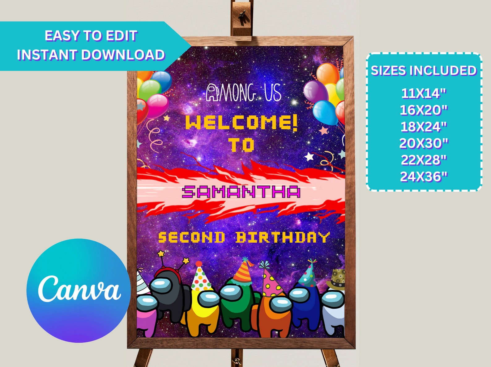 Among Us Party Sign, Among Us Party Decor, Among Us Welcome Sign ...