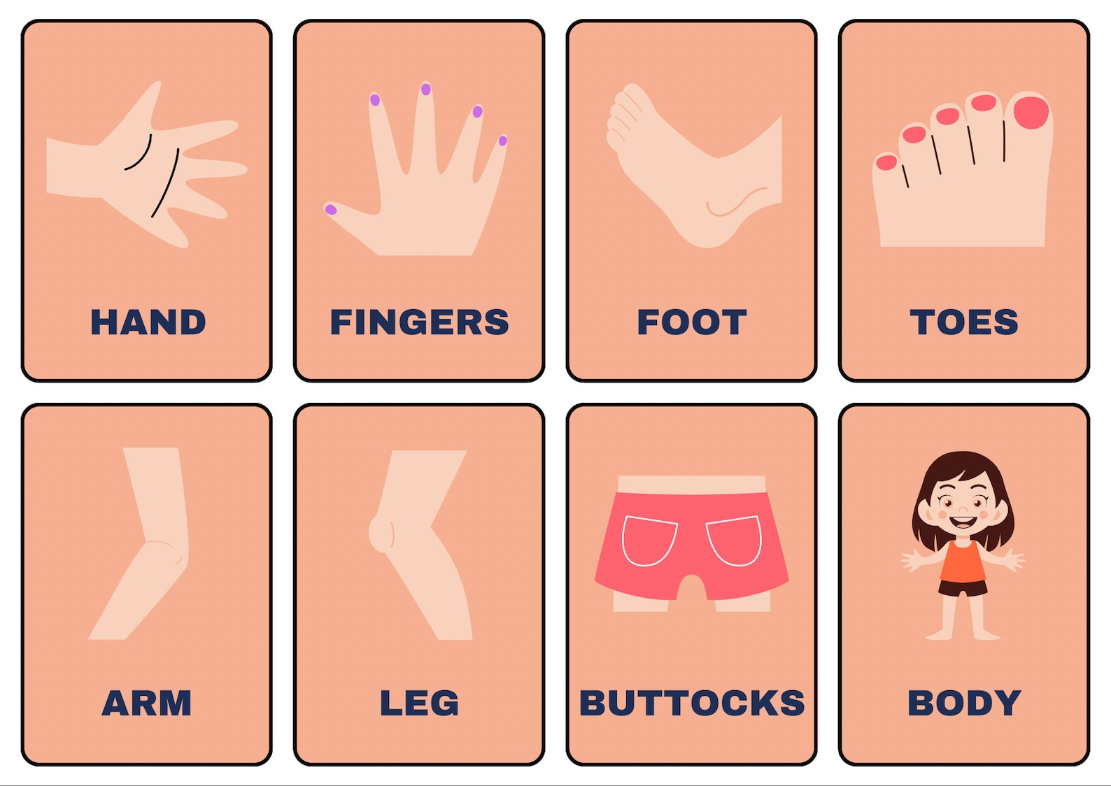 Educational Body Parts Flashcards for Kids Learn Eyes, Ears, Mouth ...