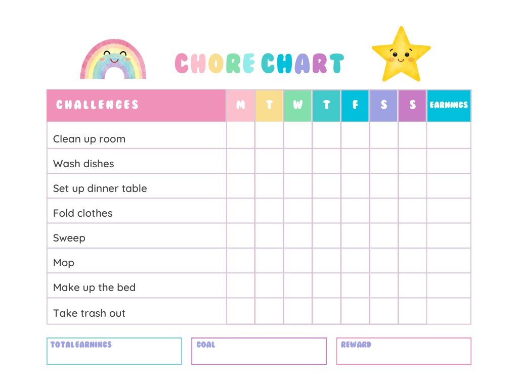 Kid's Daily Responsibility Chore Chart Weekly Routine Reward System ...