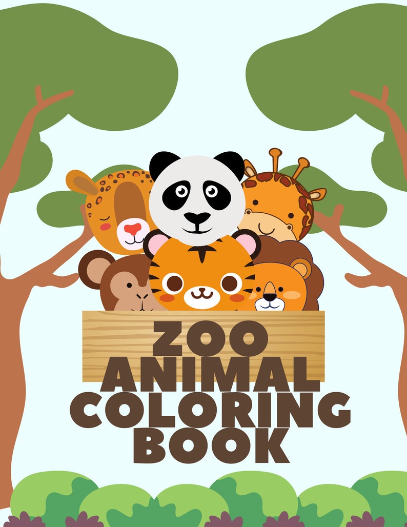 10 Page Zoo Animal Coloring Book, 10 Printable Zoo Elements Coloring ...