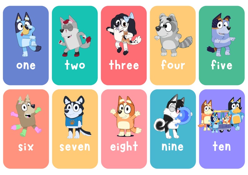 1-100 Bluey Educational Flashcards - Teach Counting With Bluey and ...