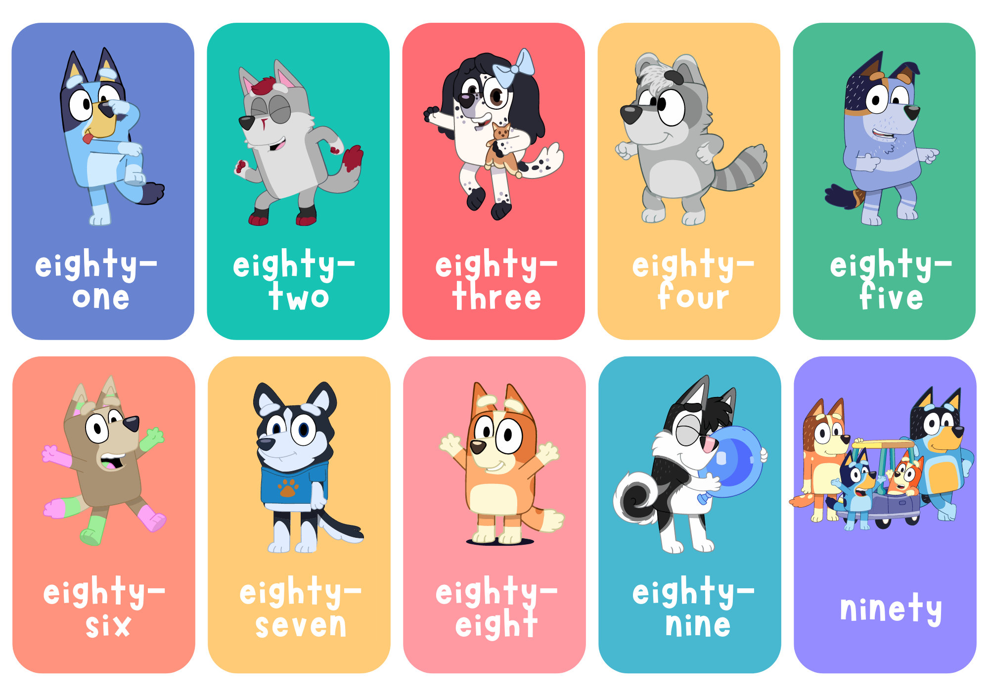 1-100 Bluey Educational Flashcards - Teach Counting With Bluey and ...