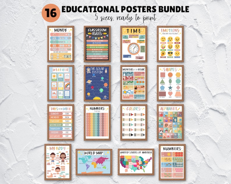 Boho Educational Posters Bundle | Bulletin Board | Educational Wall Art ...