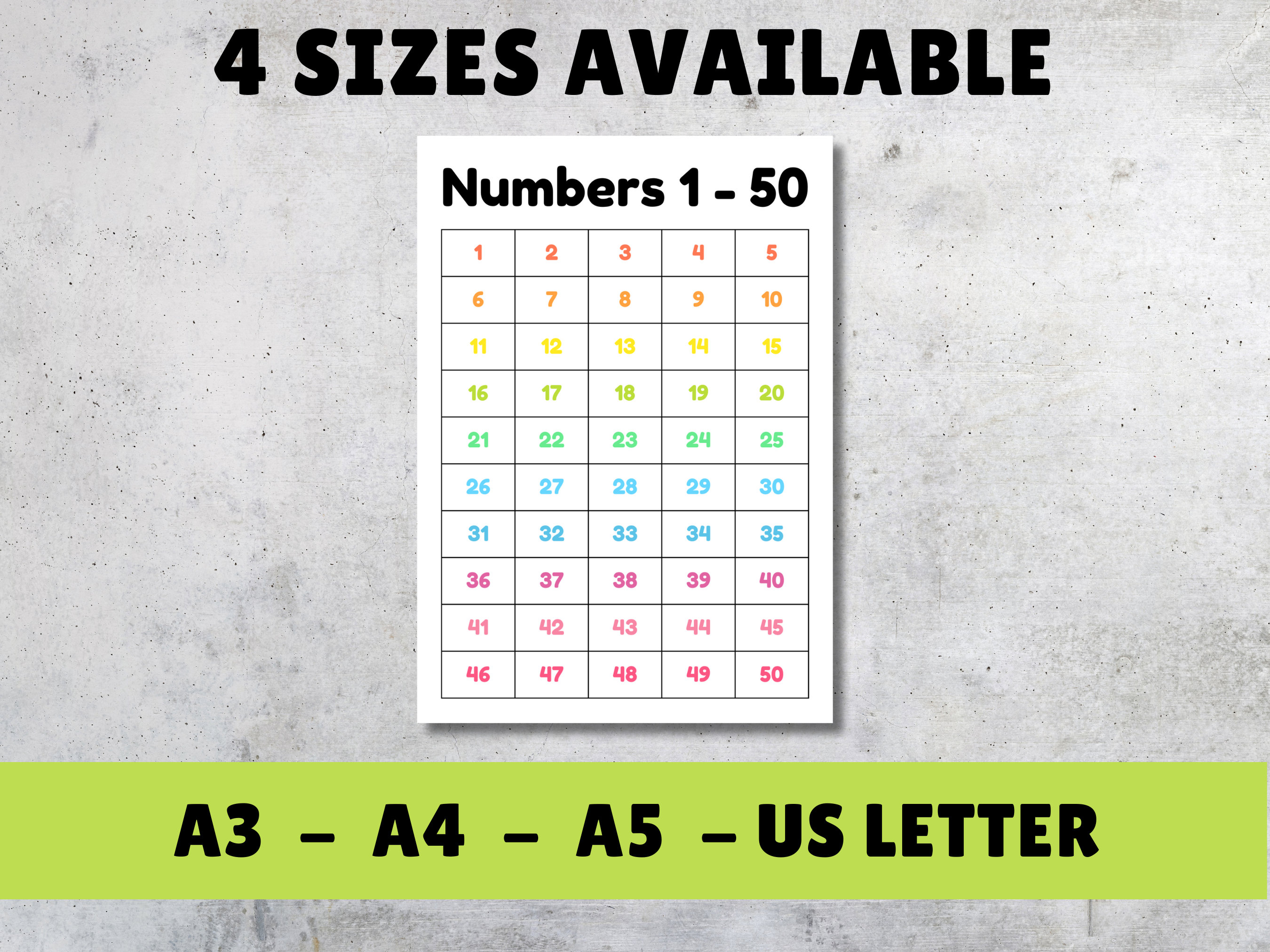 Numbers Chart 1 to 50 Count to 50 Maths Chart Maths Printable ...