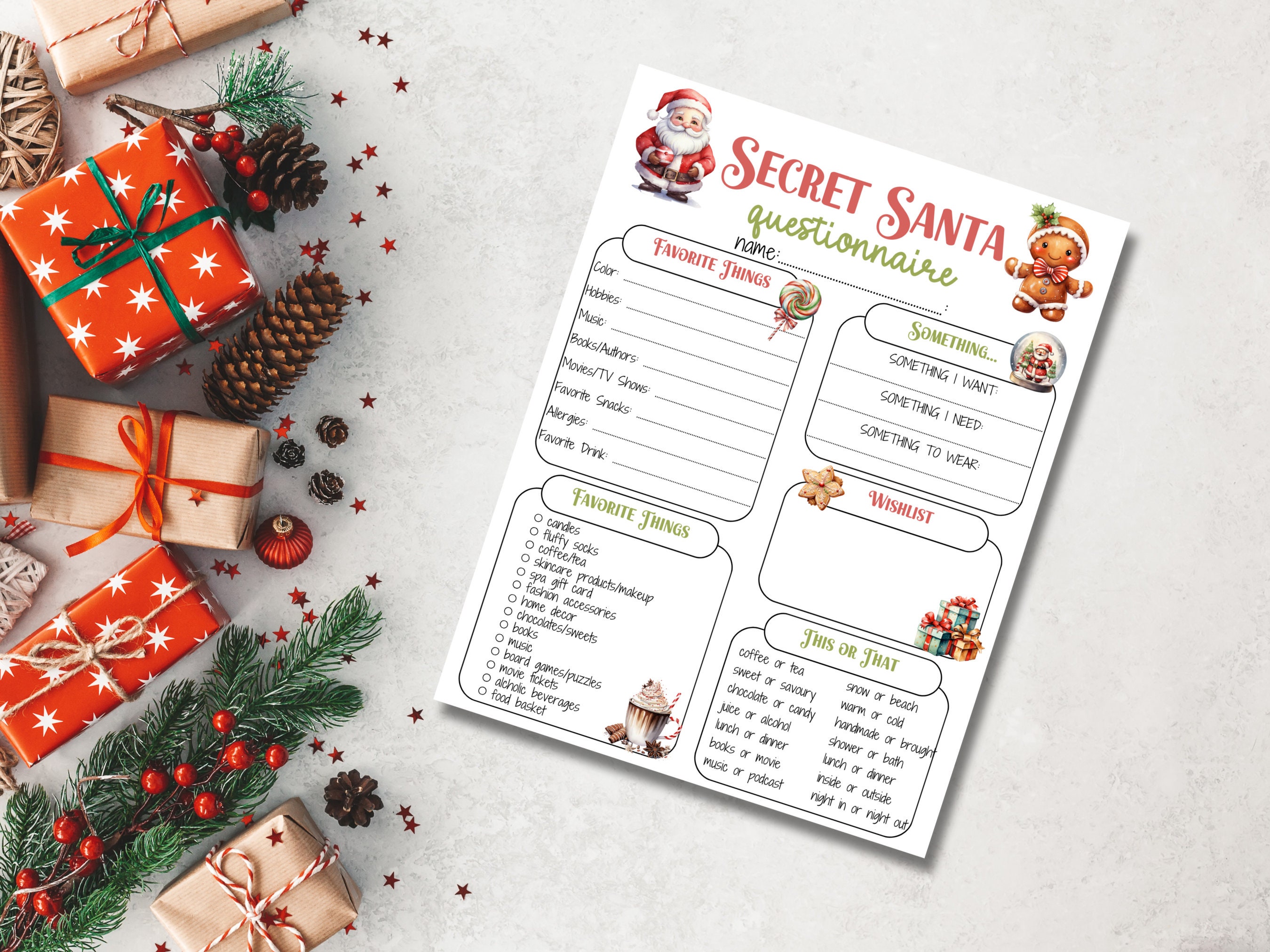 Secret Santa Questionnaire, Christmas Party, Work Secret Santa, Secret ...