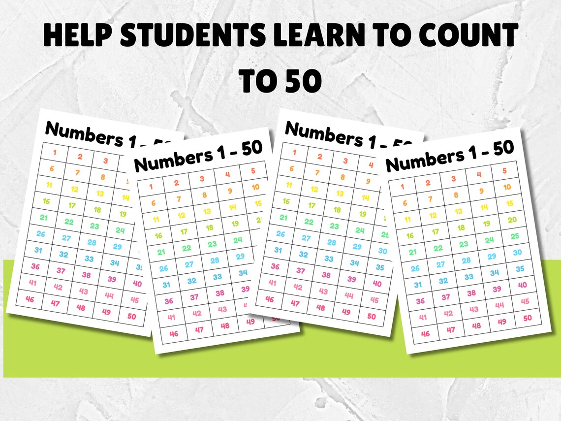Numbers Chart 1 to 50 | Count to 50 | Maths Chart | Maths Printable ...