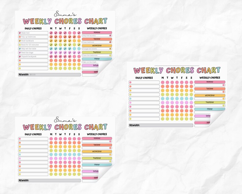 Editable Weekly Chore Chart | Kids Chore List | Daily Chores | Kids Daily Checklist | Colorful ...