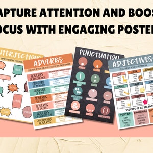 Boho English Posters Bundle Bulletin Board Parts of Speech Pastel Boho ...