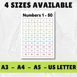 Numbers Chart 1 to 50 | Count to 50 | Maths Chart | Maths Printable ...