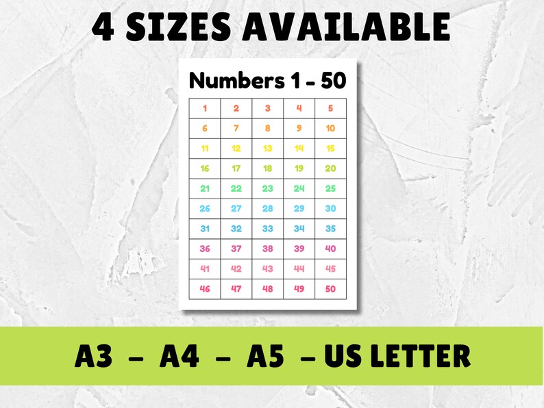 Numbers Chart 1 to 50 | Count to 50 | Maths Chart | Maths Printable ...