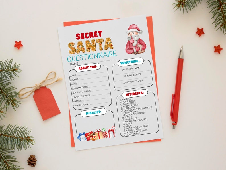 Secret Santa Questionnaire, Christmas Party, Work Secret Santa, Secret ...