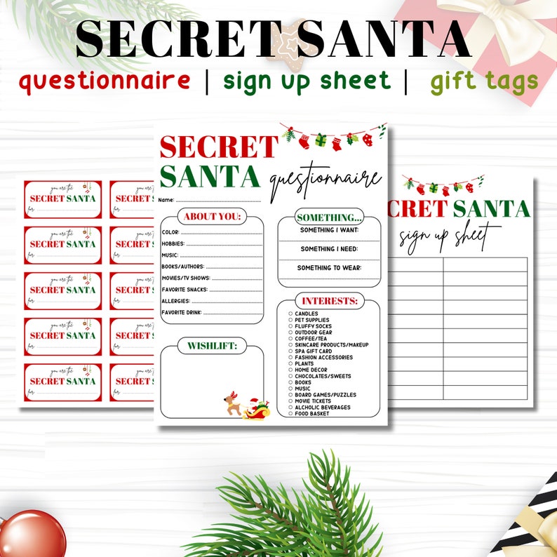 Secret Santa Questionnaire, Christmas Party, Work Secret Santa, Secret ...