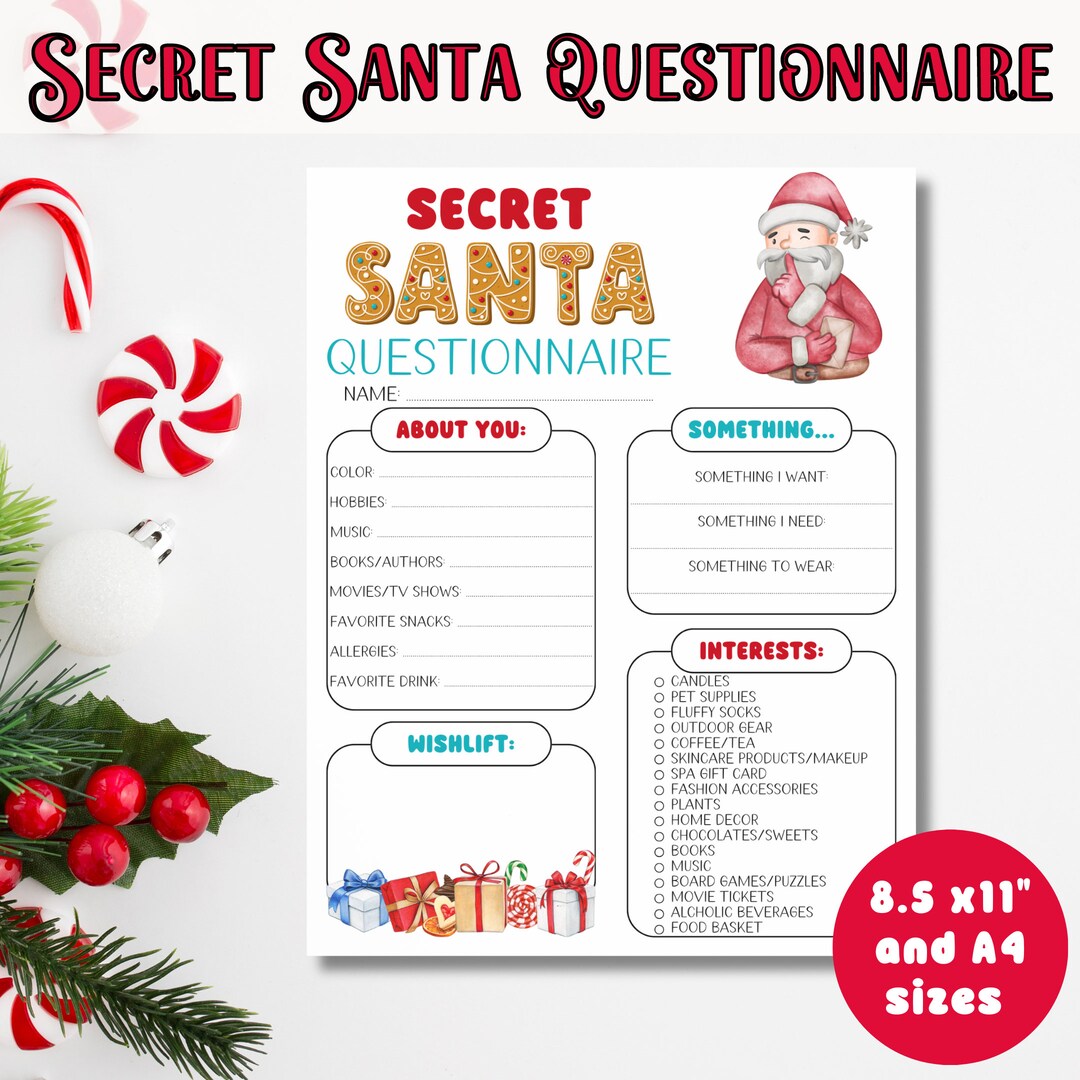 Secret Santa Questionnaire, Christmas Party, Work Secret Santa, Secret ...