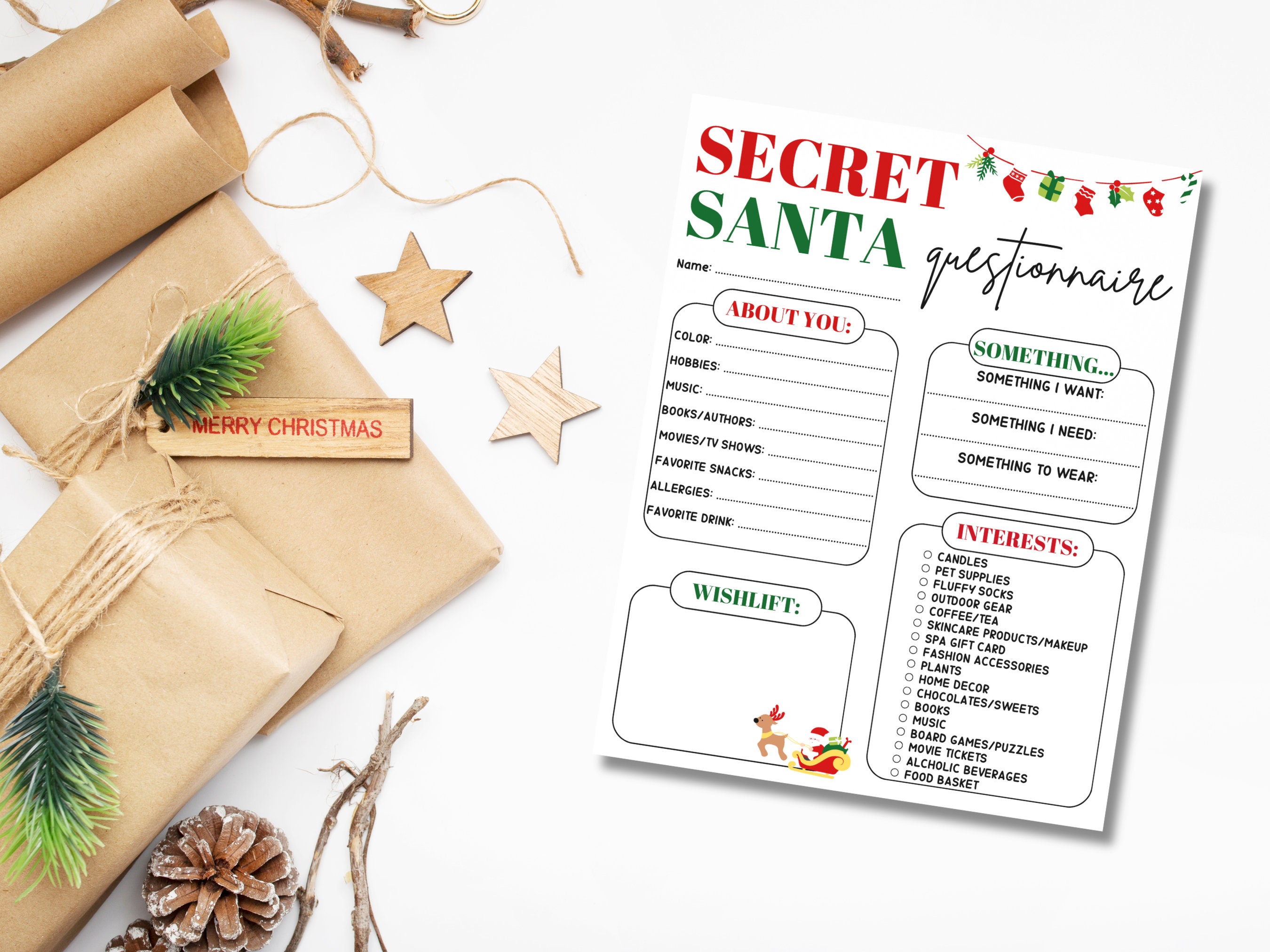 Secret Santa Questionnaire, Christmas Party, Work Secret Santa, Secret ...