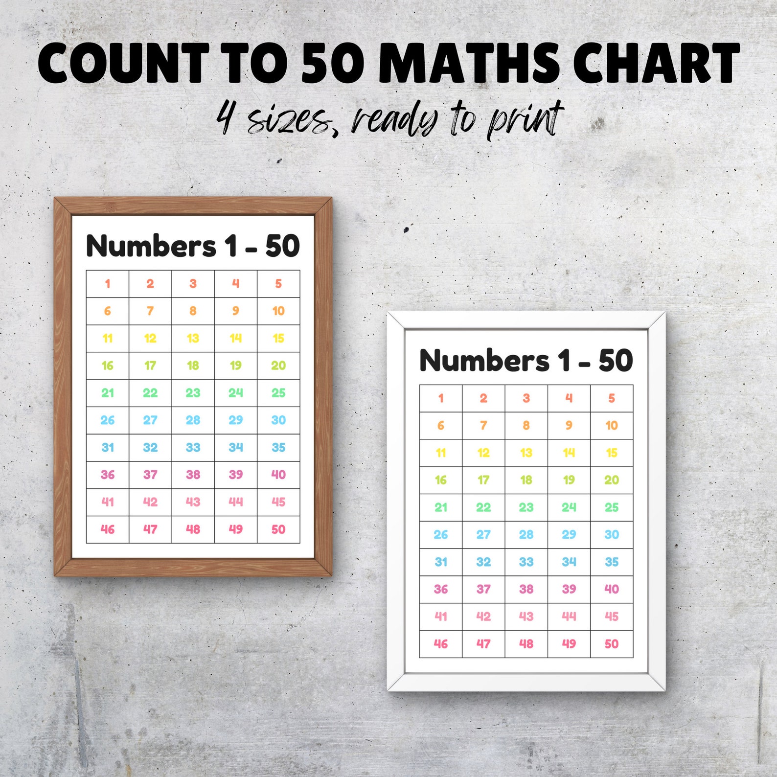 Numbers Chart 1 to 50 Count to 50 Maths Chart Maths Printable ...