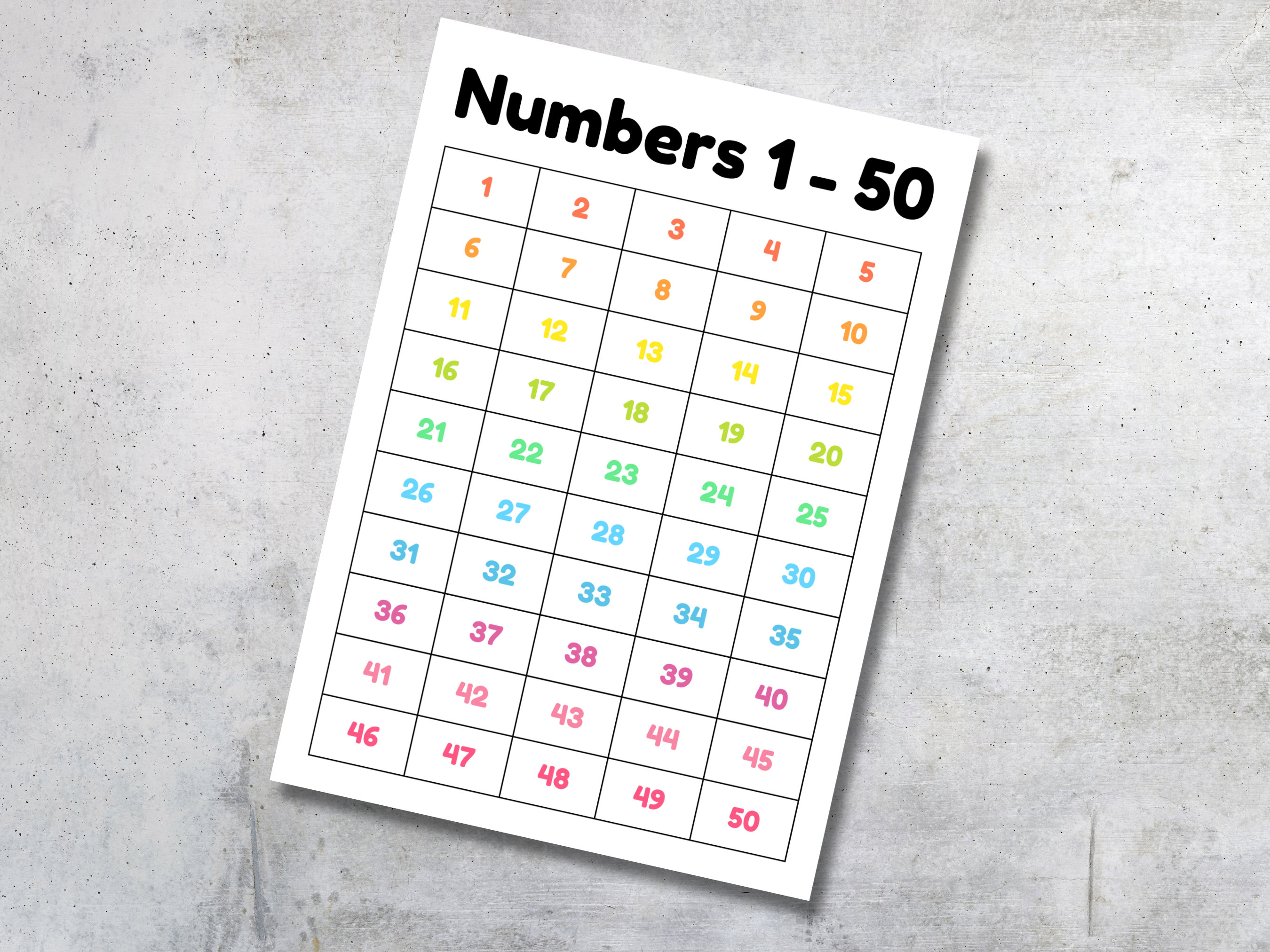 Numbers Chart 1 to 50 Count to 50 Maths Chart Maths Printable ...