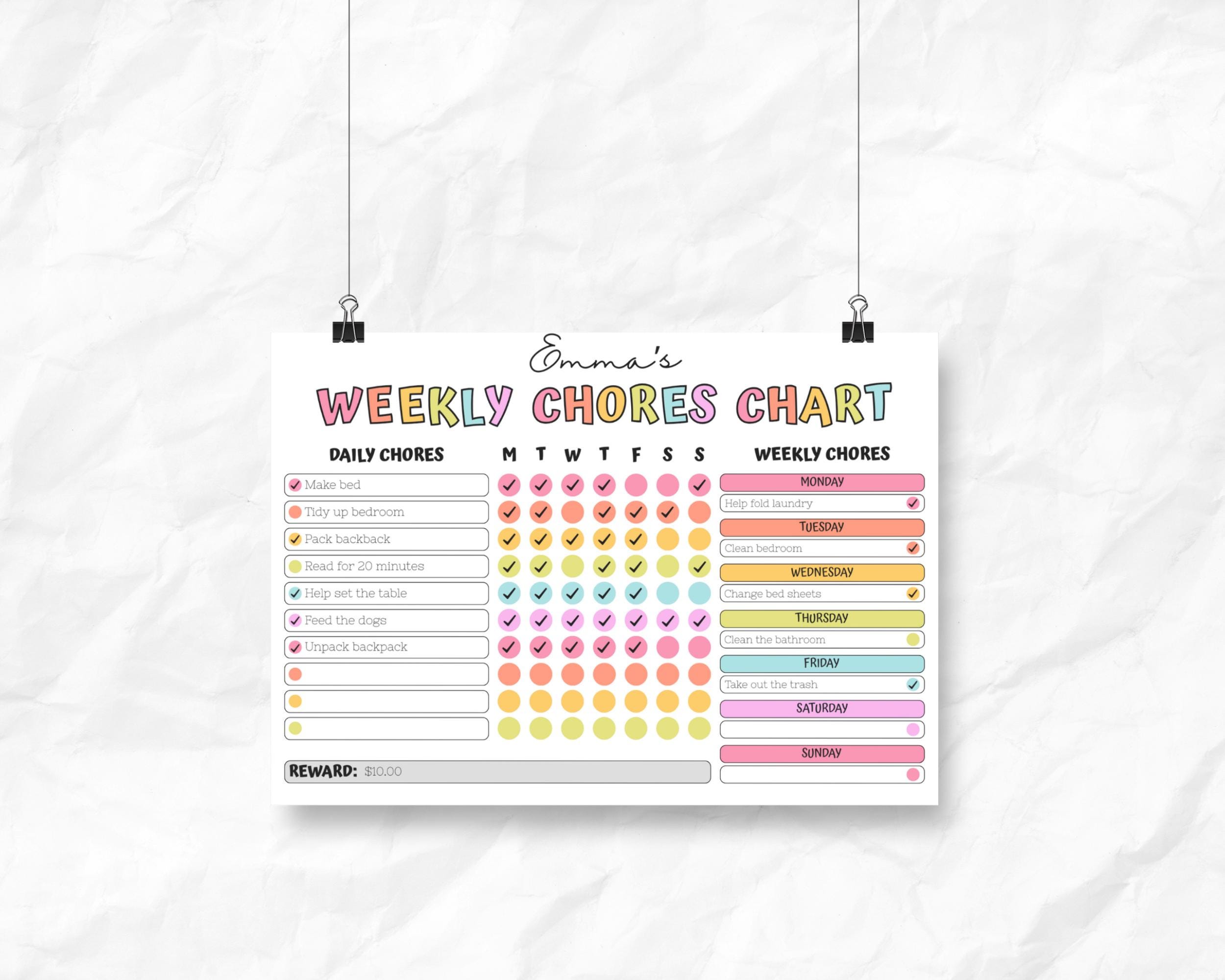 Editable Weekly Chore Chart | Kids Chore List | Daily Chores | Kids ...