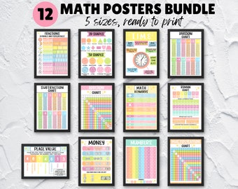 Boho Maths Classroom Posters Bundle Bulletin Board Educational Wall Art ...