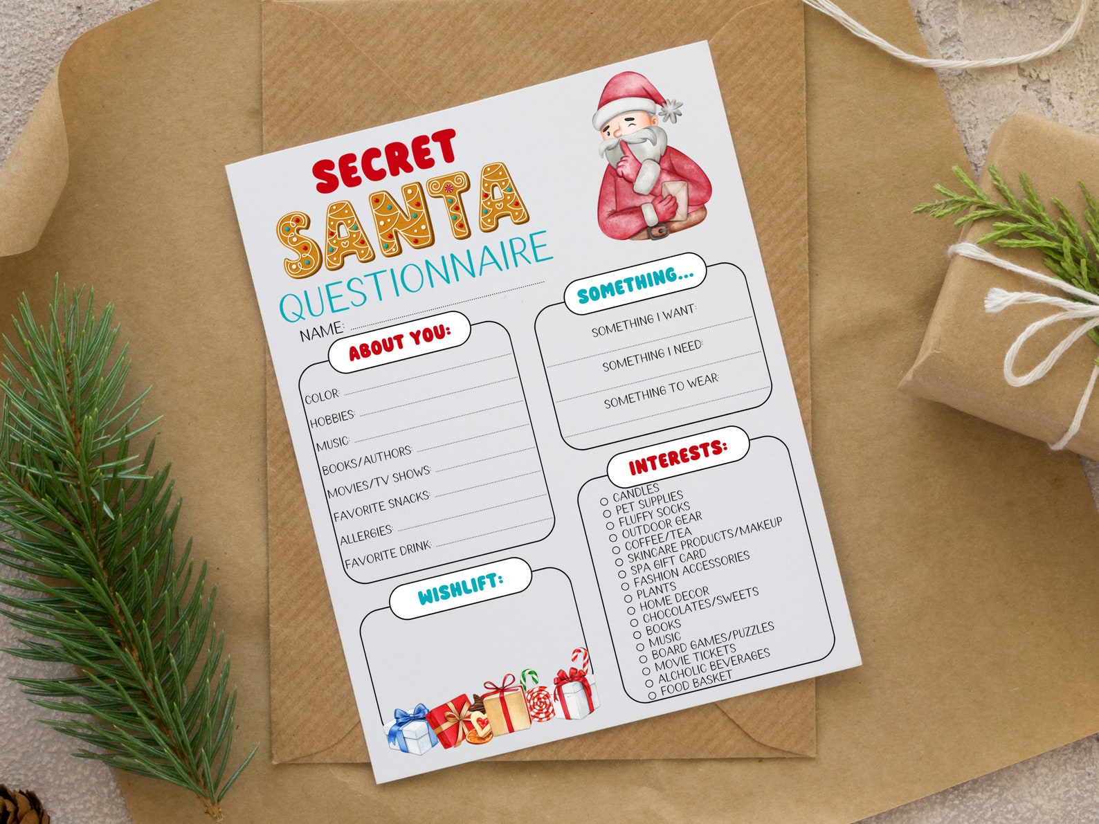 Secret Santa Questionnaire, Christmas Party, Work Secret Santa, Secret Santa List, Secret Santa ...