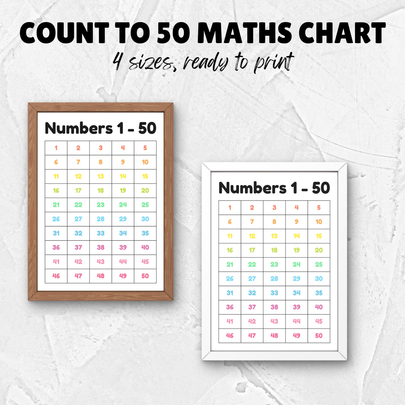 Numbers Chart 1 to 50 | Count to 50 | Maths Chart | Maths Printable ...