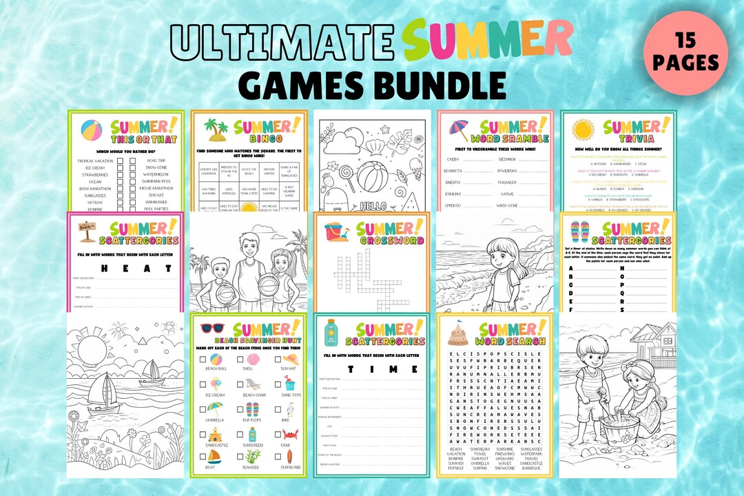 Summer Printable Games Bundle, Summer Kids Games, Summer Trivia, Summer ...