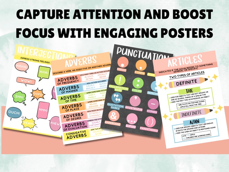 Pastel English Posters Bundle Bulletin Board Parts of Speech Pastel ...