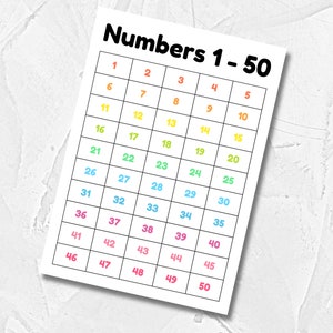 Numbers Chart 1 to 50 | Count to 50 | Maths Chart | Maths Printable ...