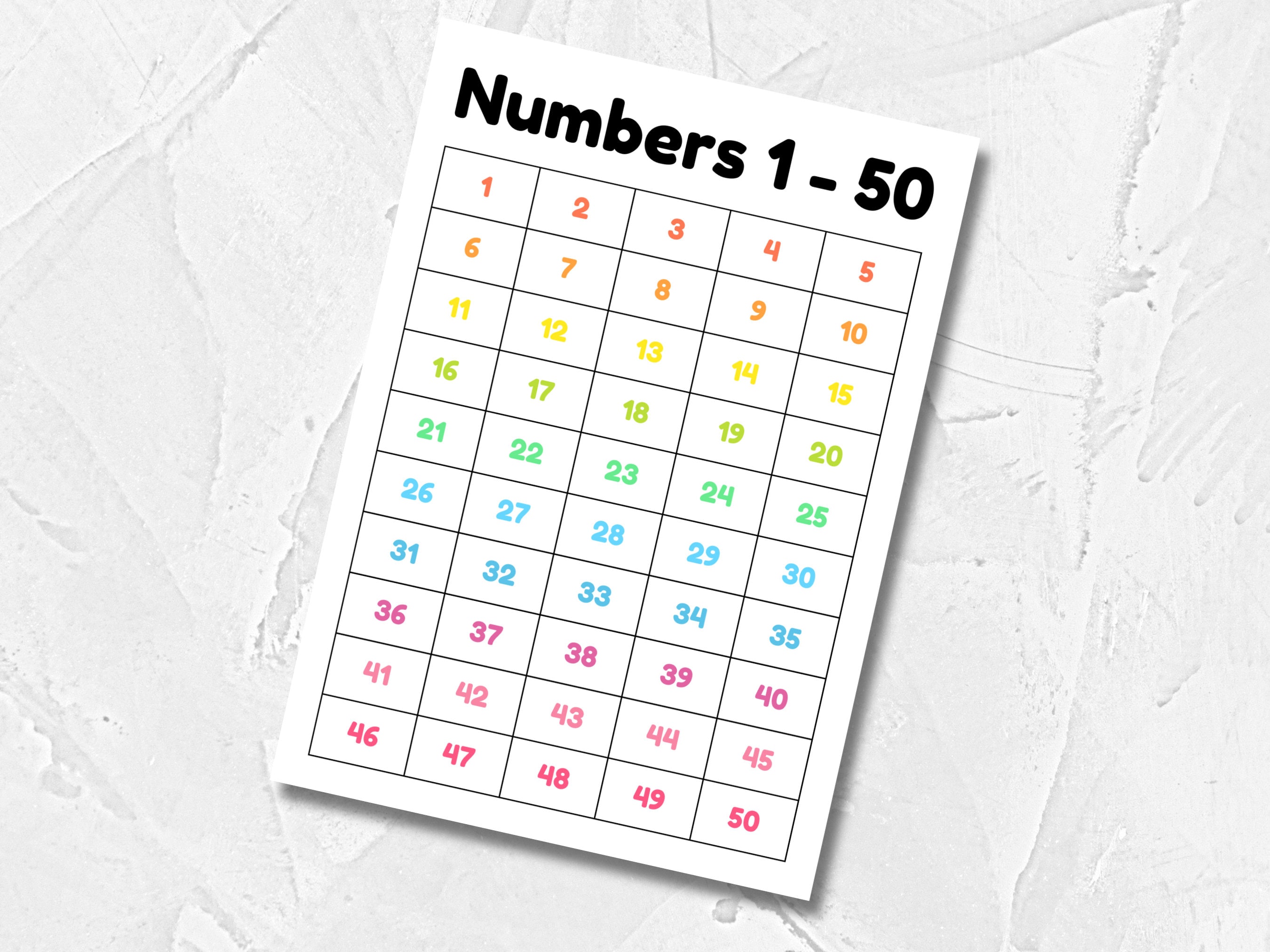 Numbers Chart 1 to 50 | Count to 50 | Maths Chart | Maths Printable ...