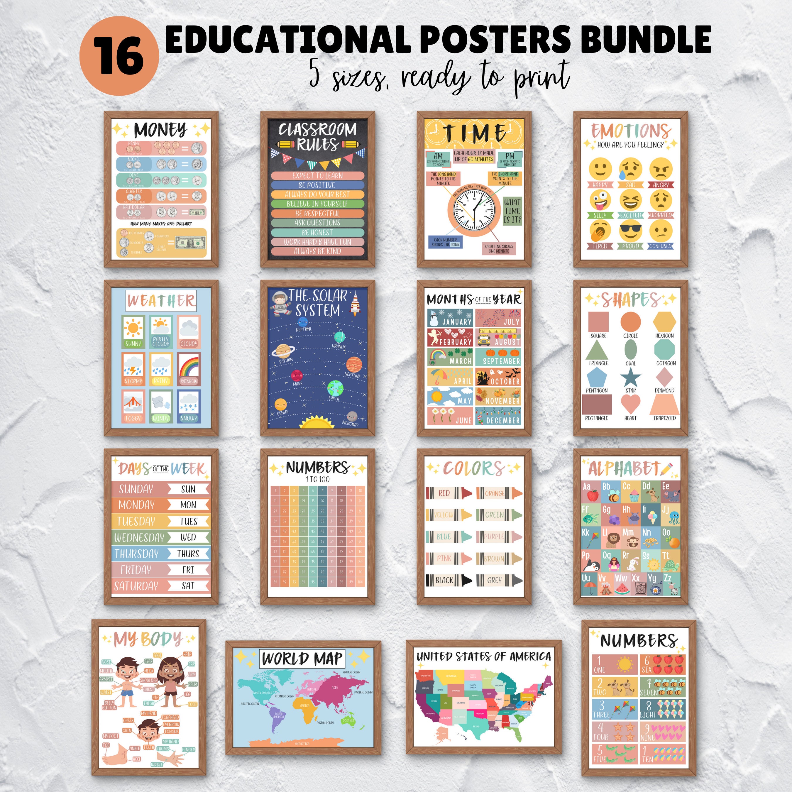 Boho Educational Posters Bundle | Days of the Week | Months of the Year ...
