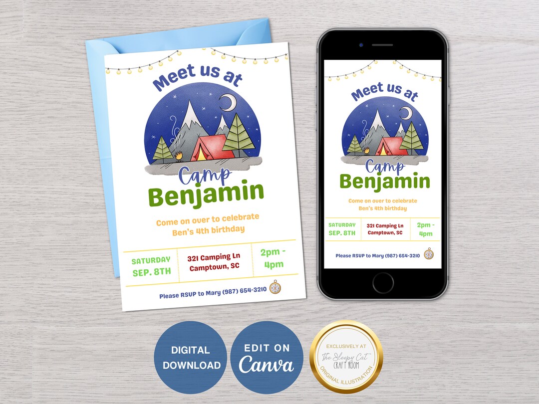Camp Birthday Invitation – Outdoor Adventure, Editable Canva Template ...