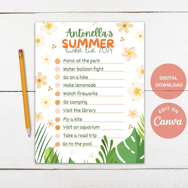 Summer Bucket List Editable Canva - Etsy